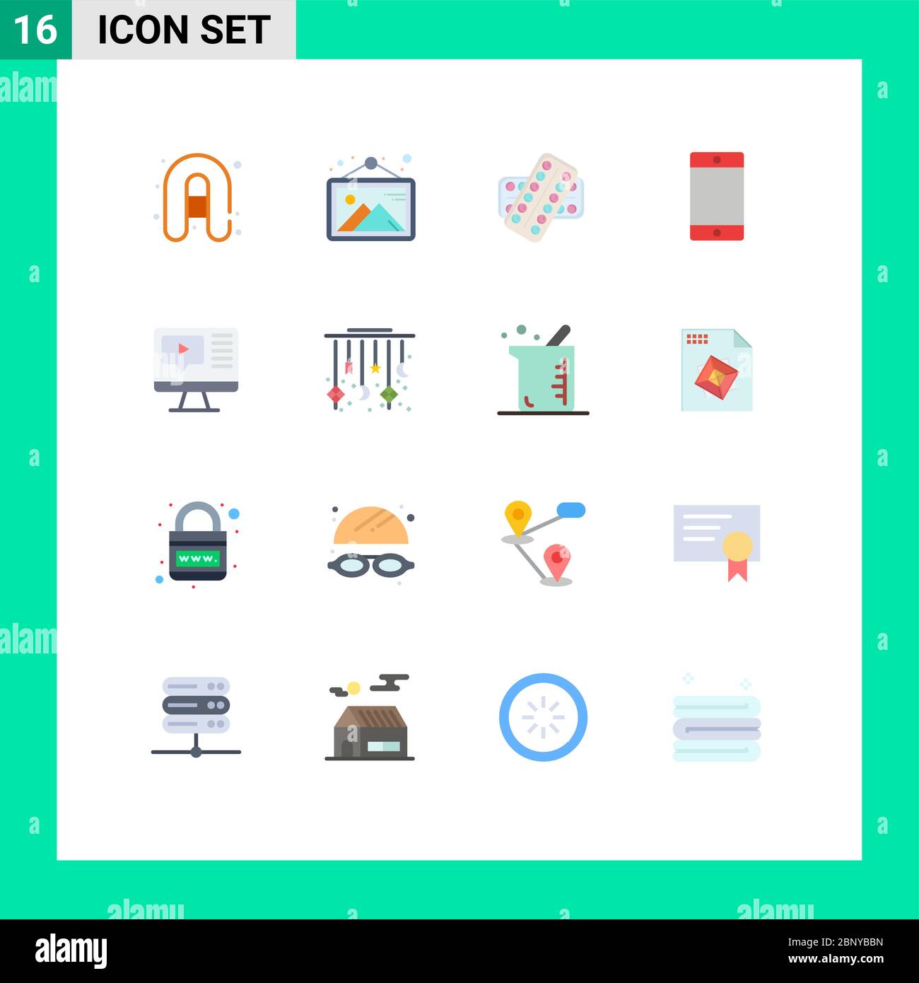 16 User Interface Flat Color Pack of modern Signs and Symbols of video ...