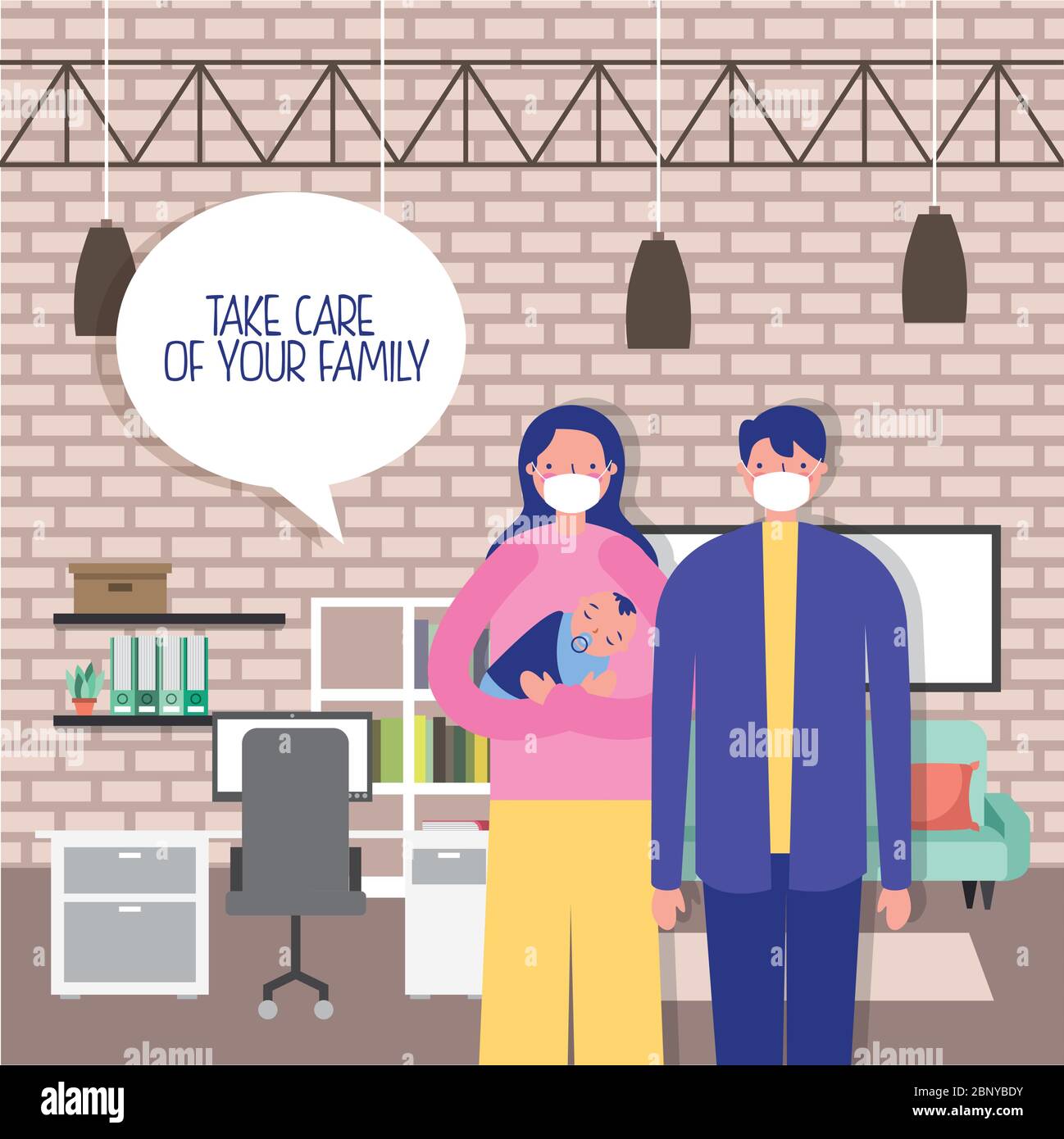 parents couple lifting baby using face masks Stock Vector Image & Art ...