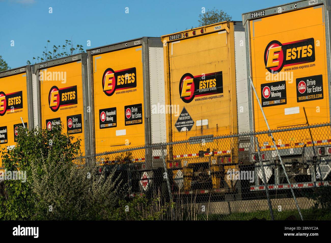 Truck trailers with logos outside of a facility occupied by Estes ...