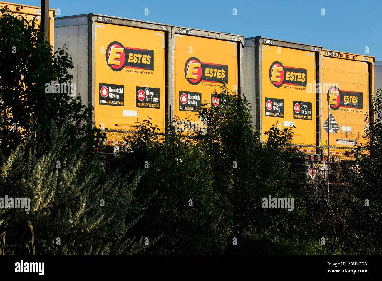 Truck trailers with logos outside of a facility occupied by Estes ...