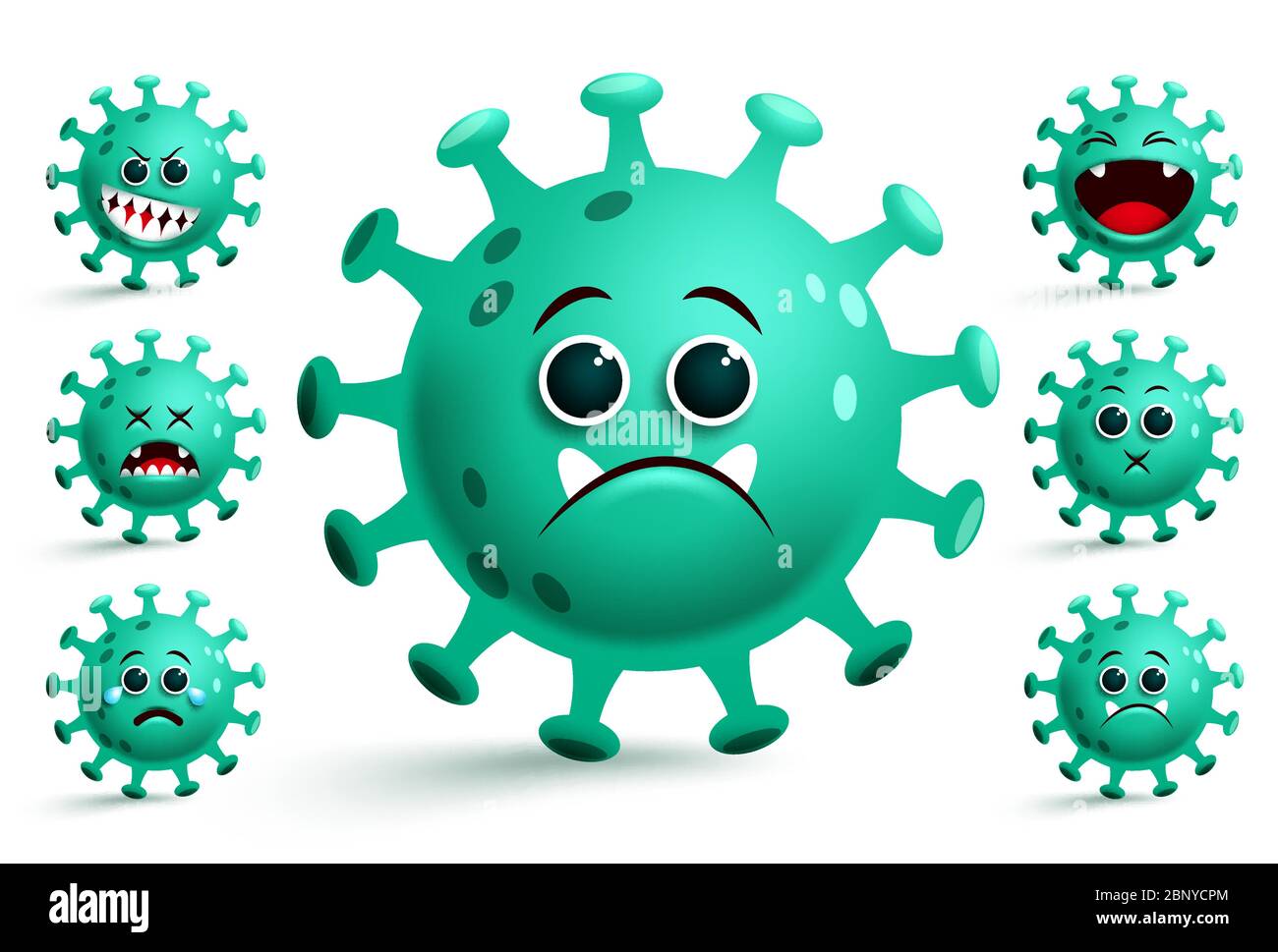 Coronavirus covid-19 emoji vector set. Green covid-19 corona virus ...
