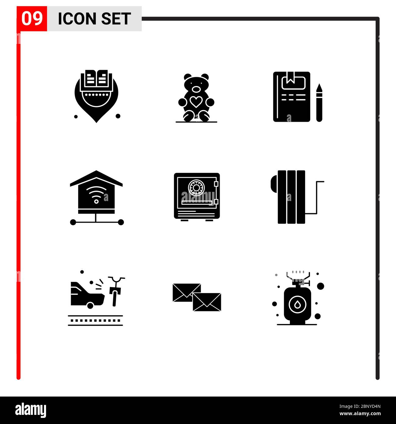 9 Universal Solid Glyph Signs Symbols of deposit, safe, book, signal ...