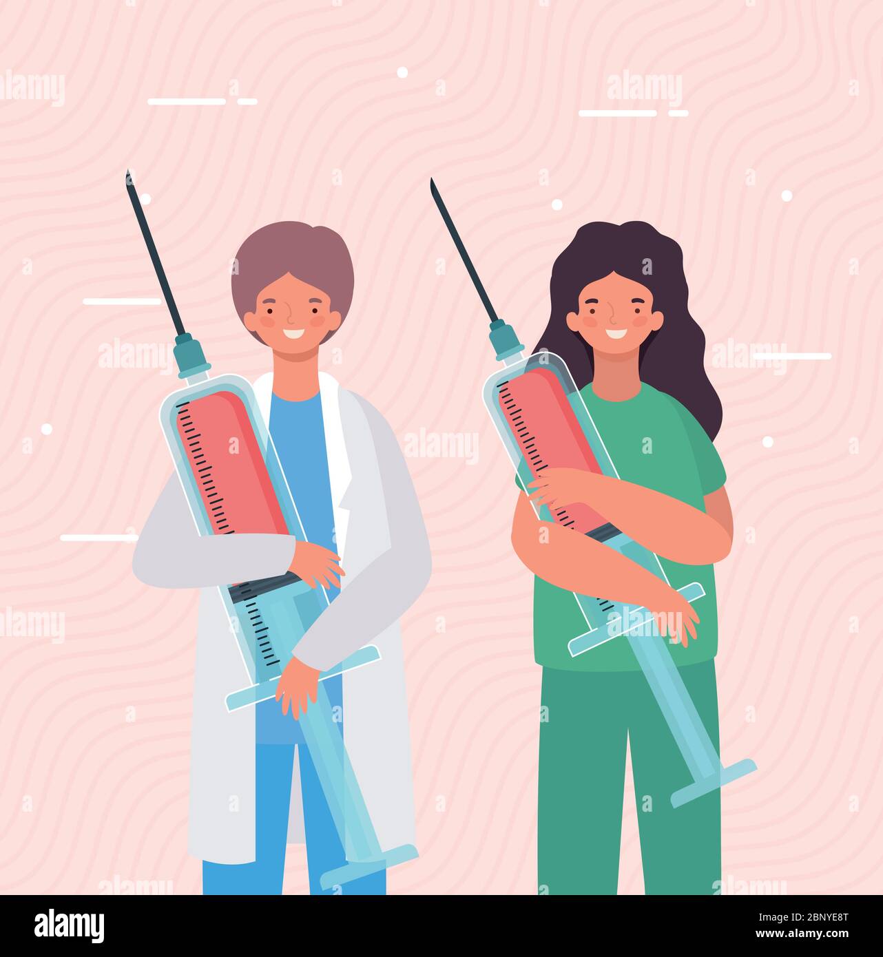 Female and male doctors with injections vector design Stock Vector ...