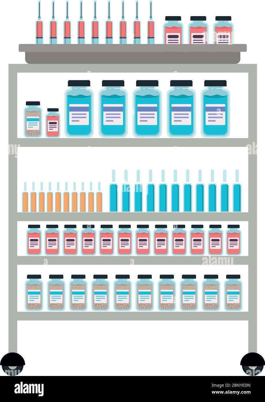 Medicine jars tubes and injections cart vector design Stock Vector ...