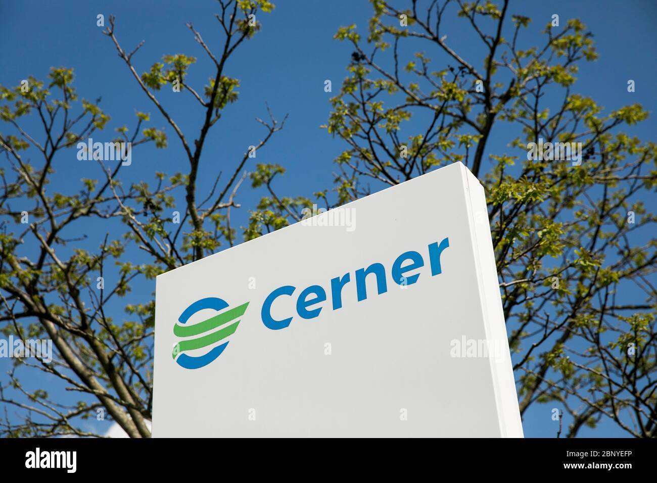 A logo sign outside of a facility occupied by Cerner in Malvern ...