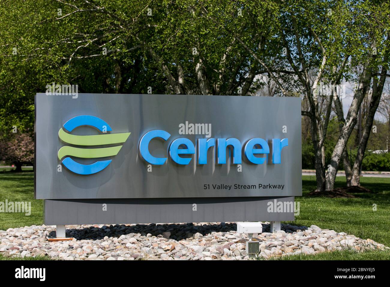 A logo sign outside of a facility occupied by Cerner in Malvern ...