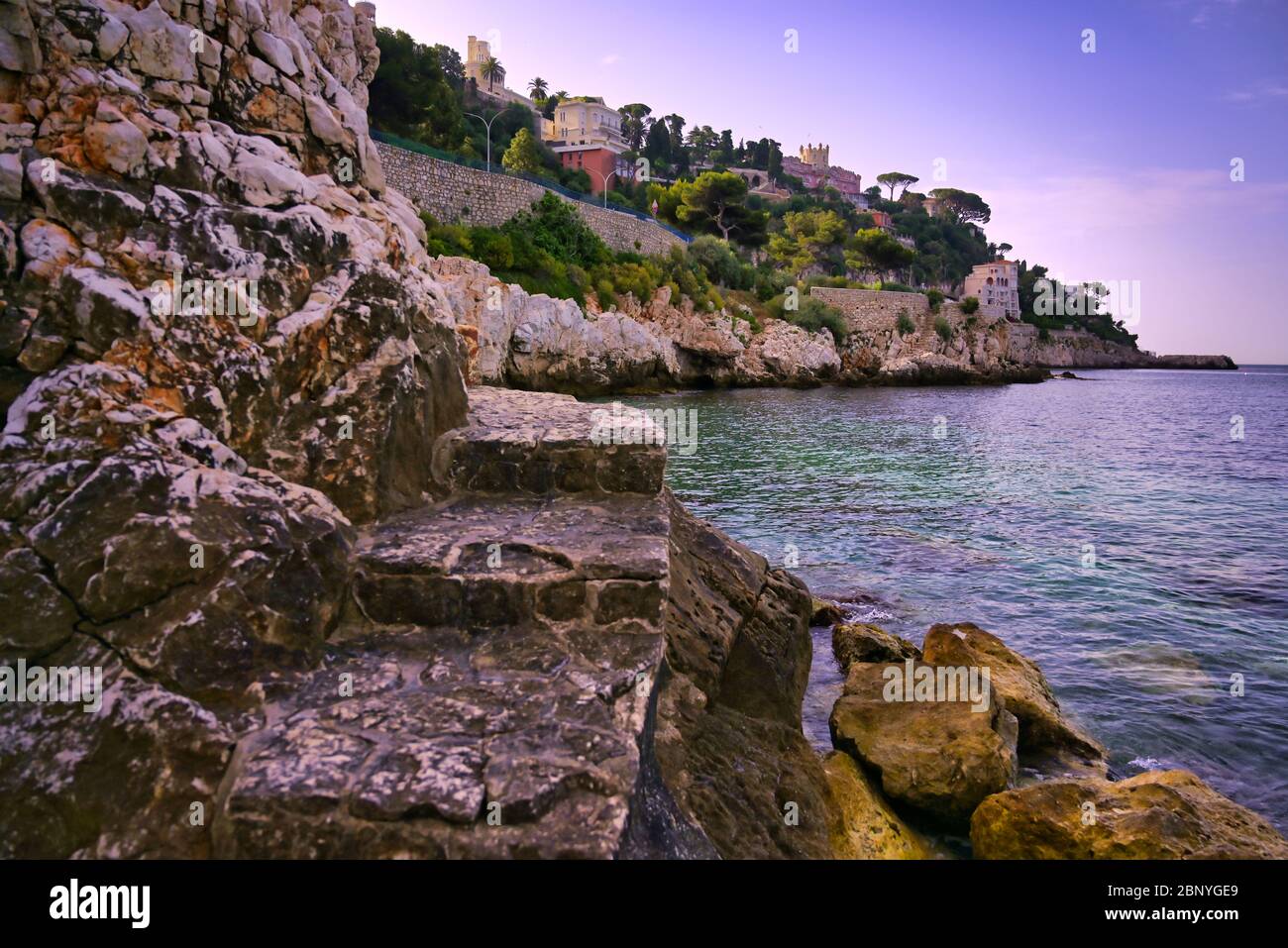 The coastline on the Mediterranean Sea at Nice, France along the French ...