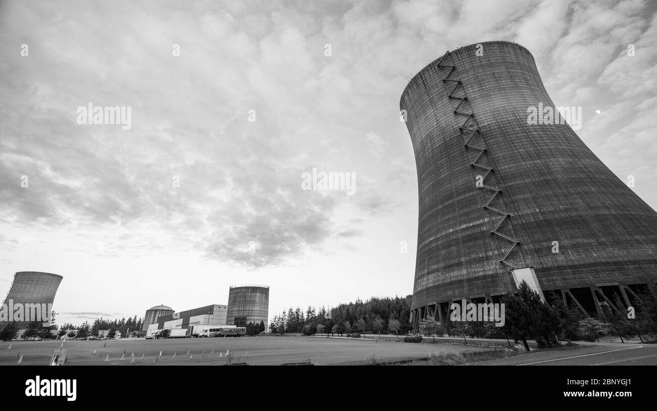nuclear power plant with sunset sky background Stock Photo - Alamy