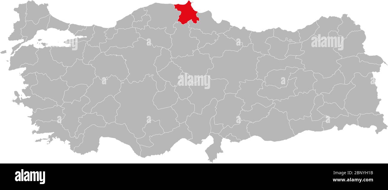 Sinop province highlighted on turkey map vector. Gray background Stock ...