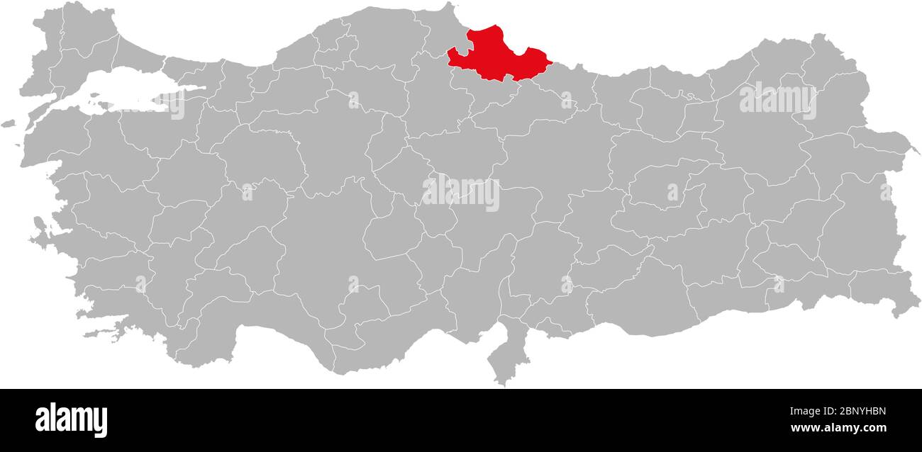 Samsun province highlighted on turkey map vector. Gray background Stock ...