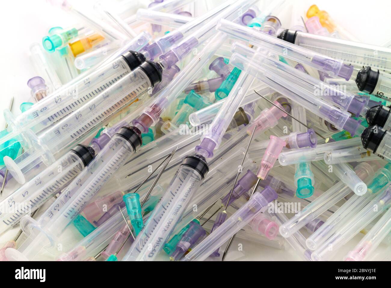 Close up many syringe and needle isolated on white background Stock ...