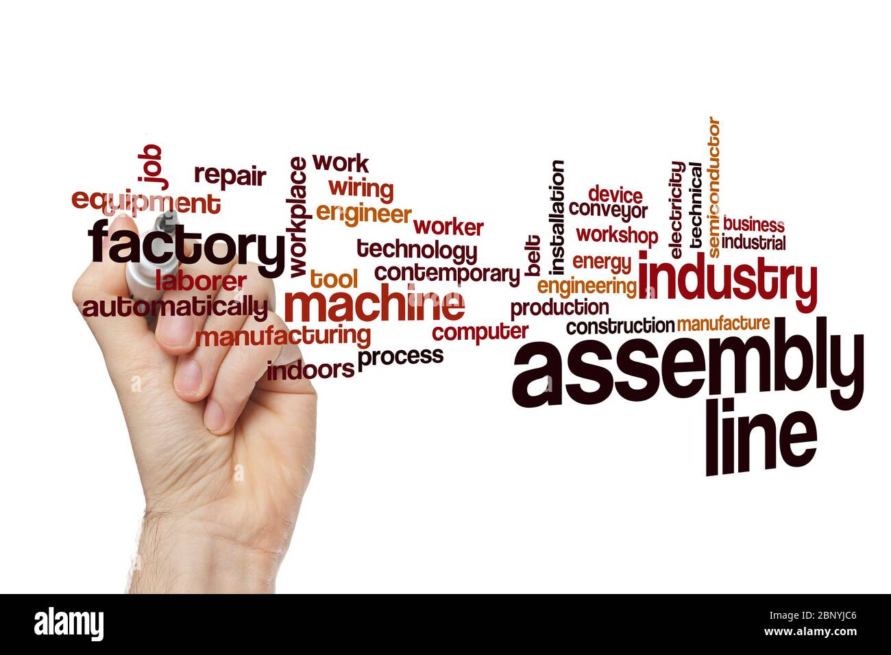 Assembly line word cloud concept on white background Stock Photo - Alamy