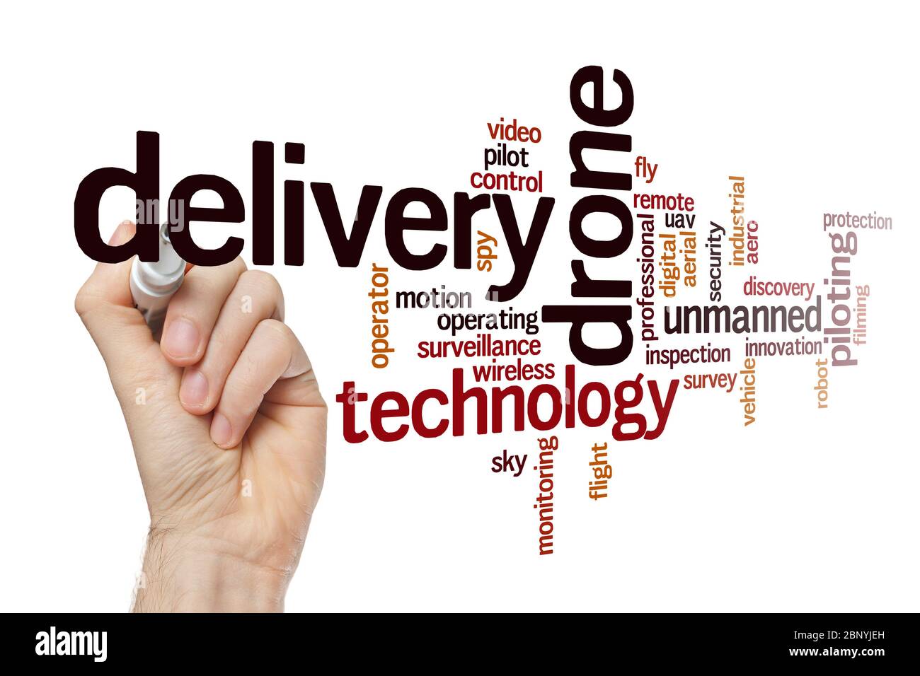 Delivery drone word cloud concept on white background Stock Photo - Alamy