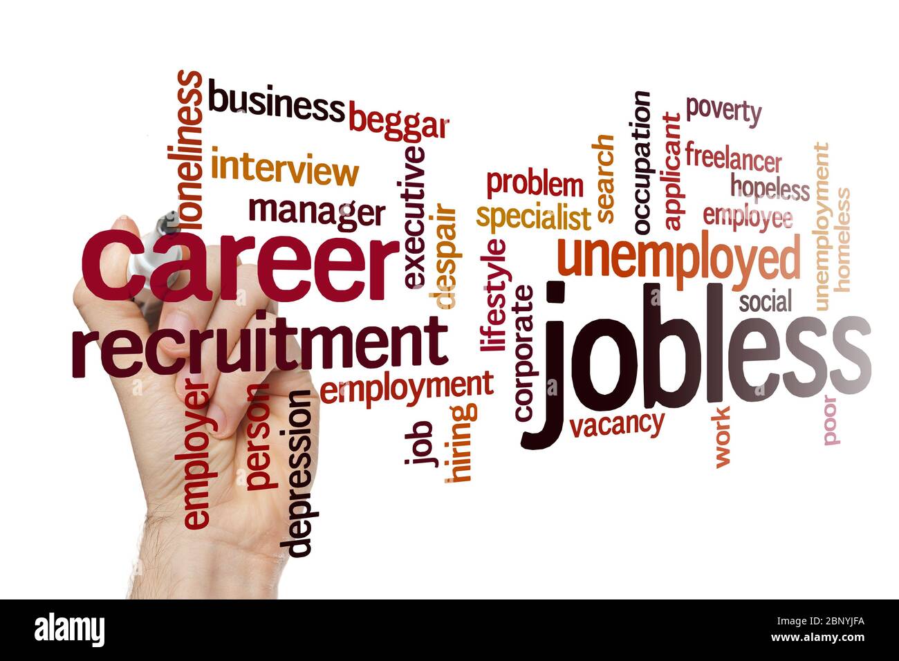 Jobless word cloud concept on white background Stock Photo - Alamy