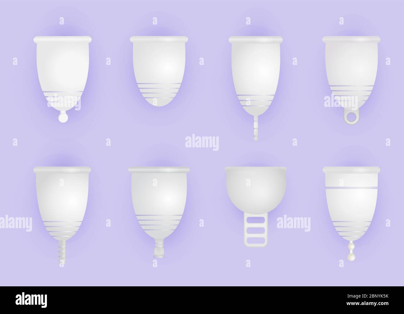 Set of different silicone menstrual cups. Eco-friendly, washable ...