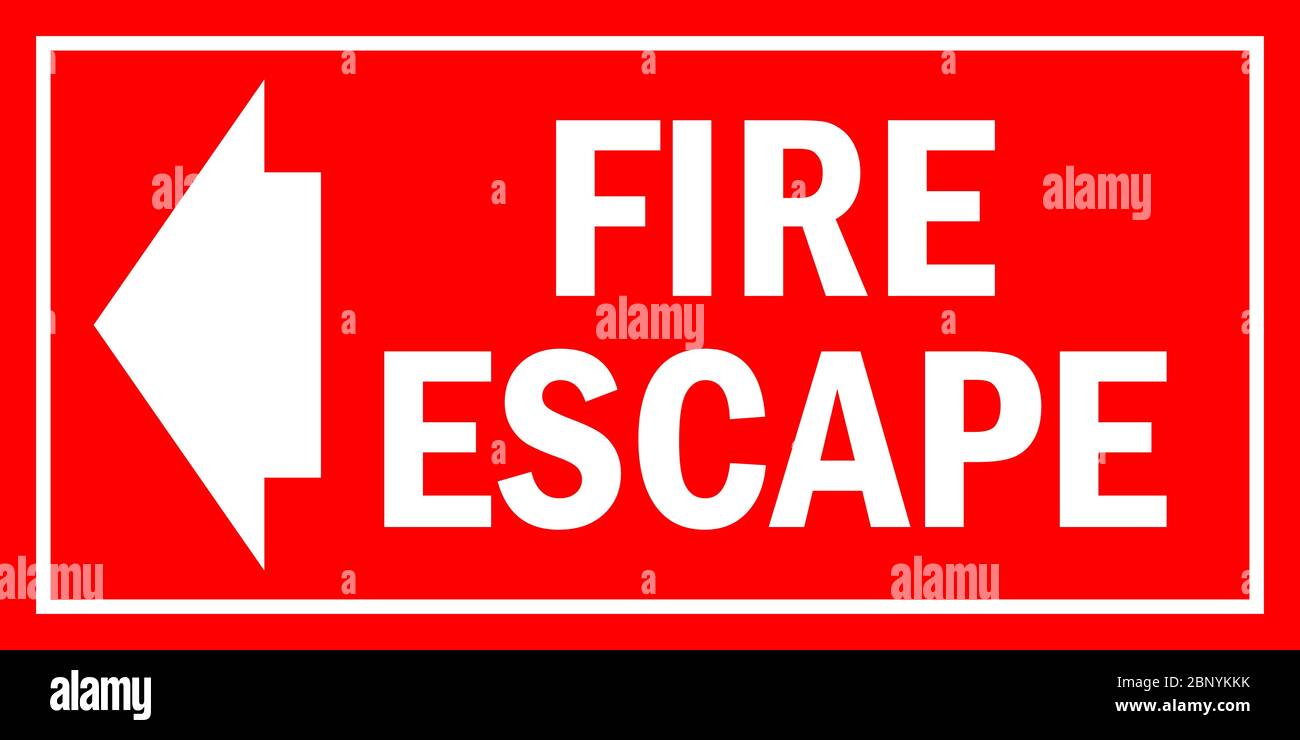 Emergency fire escape exit sign. White on red background. Safety ...