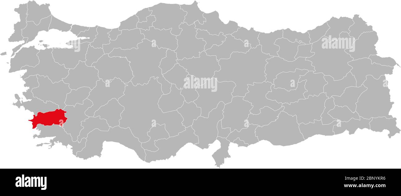Aydin province highlighted on turkey map vector. Gray background Stock ...