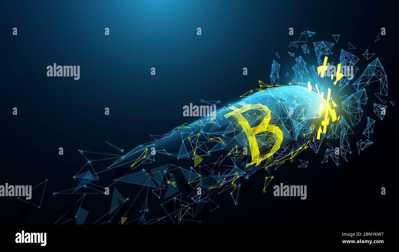 Digital financial. Online money. Bitcoin bullet sign shot smashed the ...