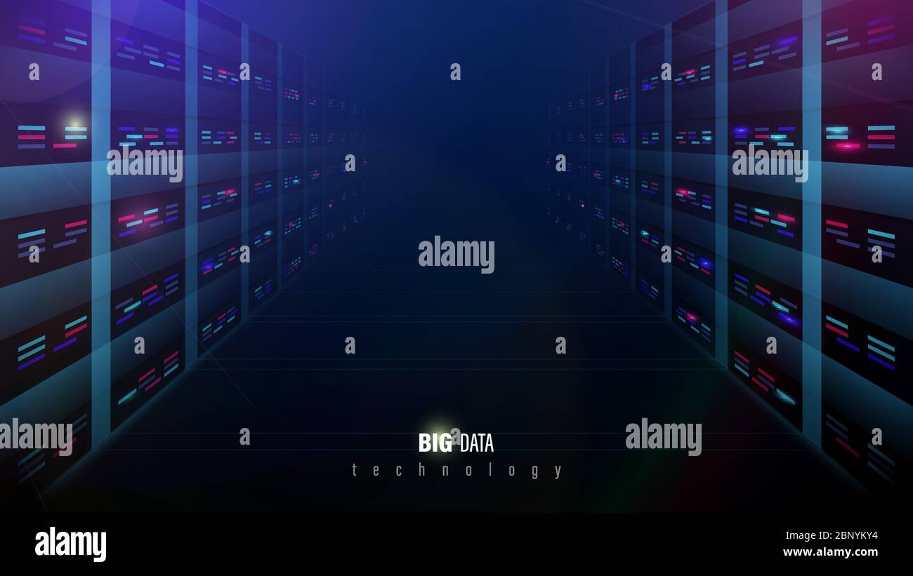 Server Room Interior In Datacenter And Supercomputers Concept Of Big