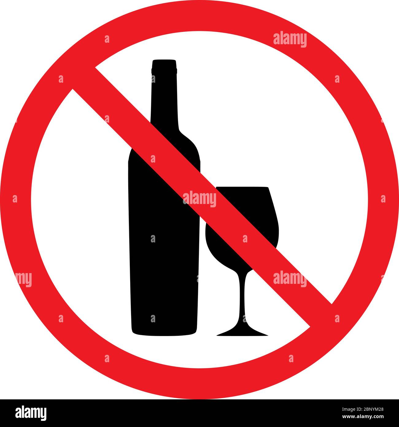 Alcohol drinking prohibited sign. Bottle with wine glass silhouette ...