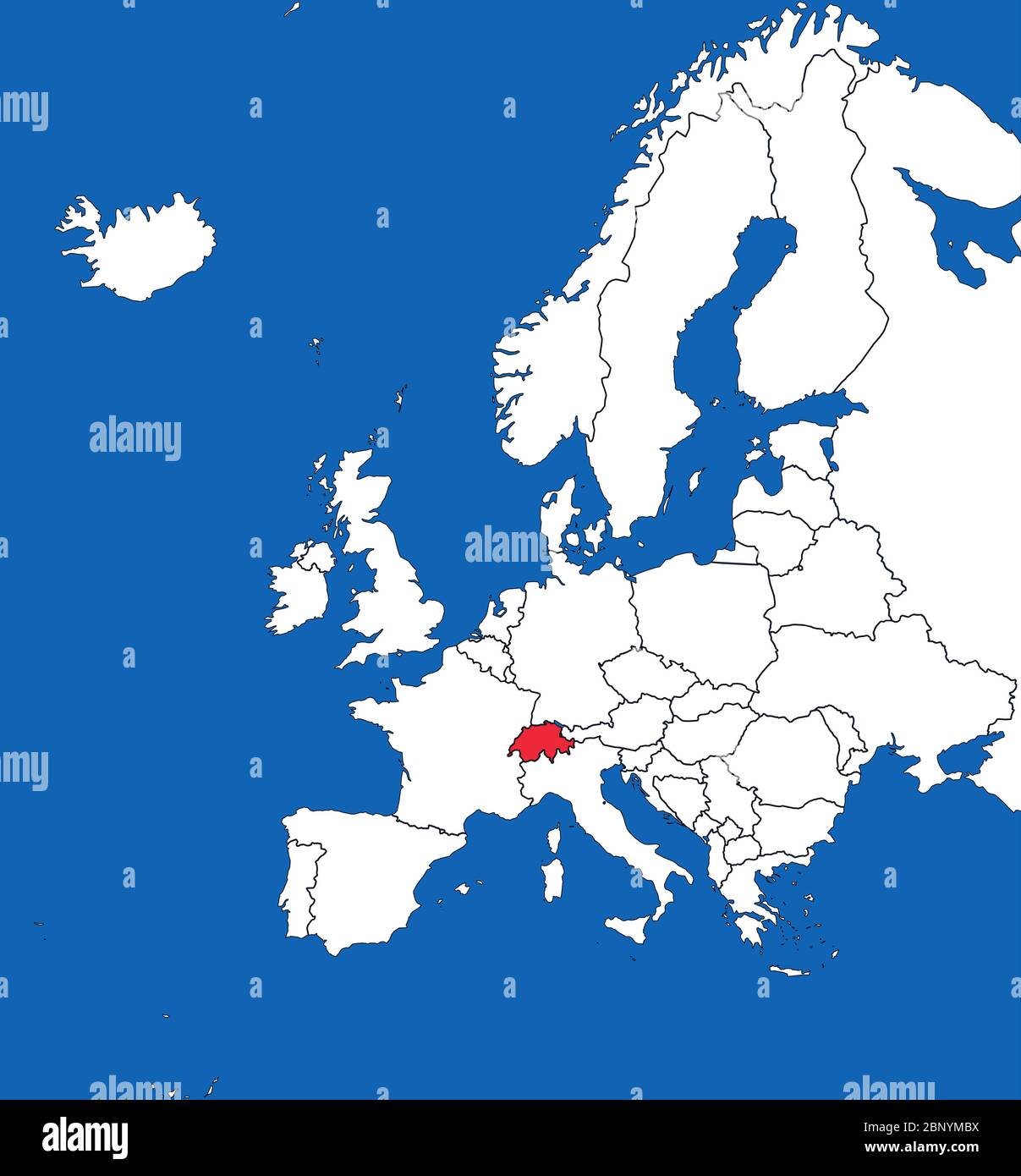 Switzerland highlighted on european map. Blue sea background. Business ...