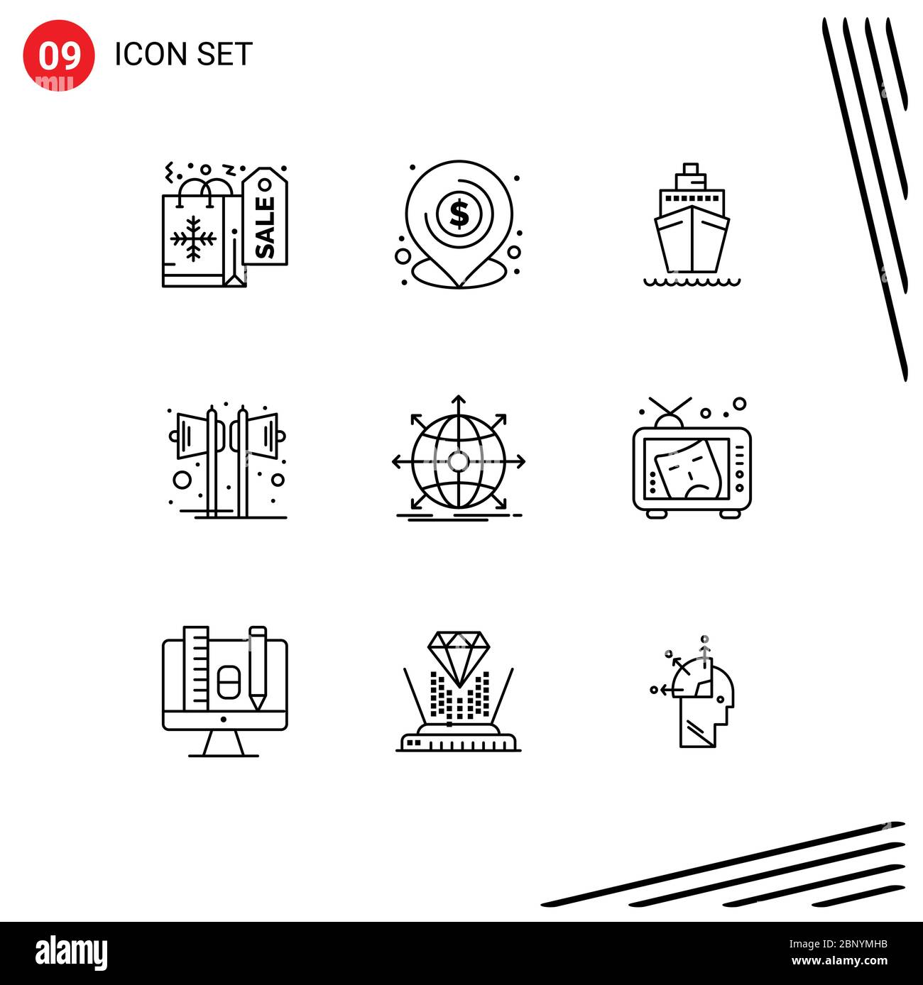 9 User Interface Outline Pack Of Modern Signs And Symbols Of Business Sound Boat Party