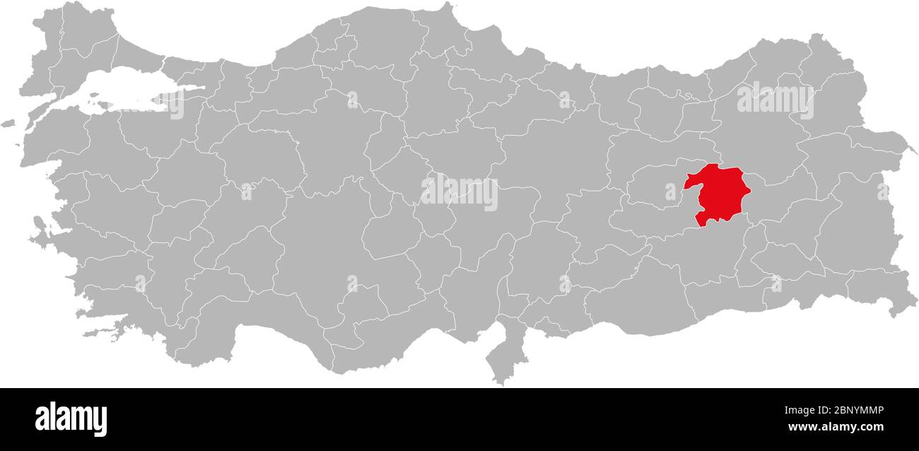 Bingol province highlighted on turkey map vector. Gray background Stock ...