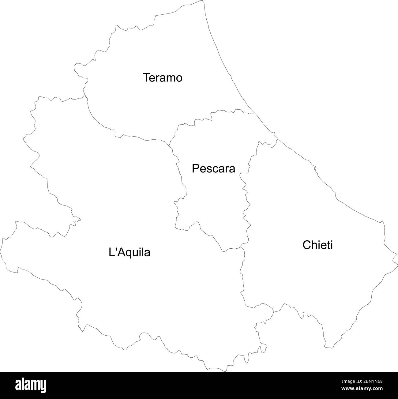 Abruzzo provinces map with name labels. Italy region. White background ...