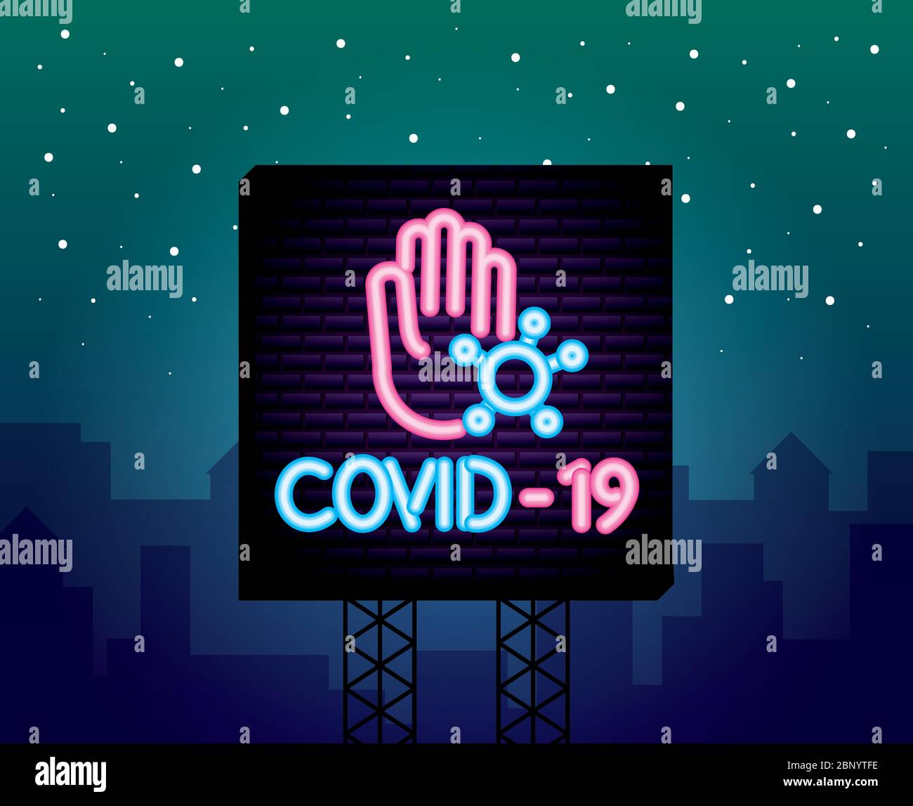 hand with covid19 particles neon light style Stock Vector Image & Art ...