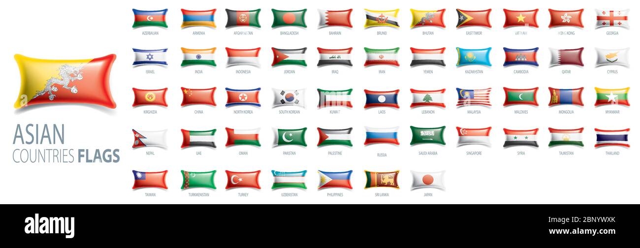 National flags of Asian countries. Vector illustrations Stock Vector ...