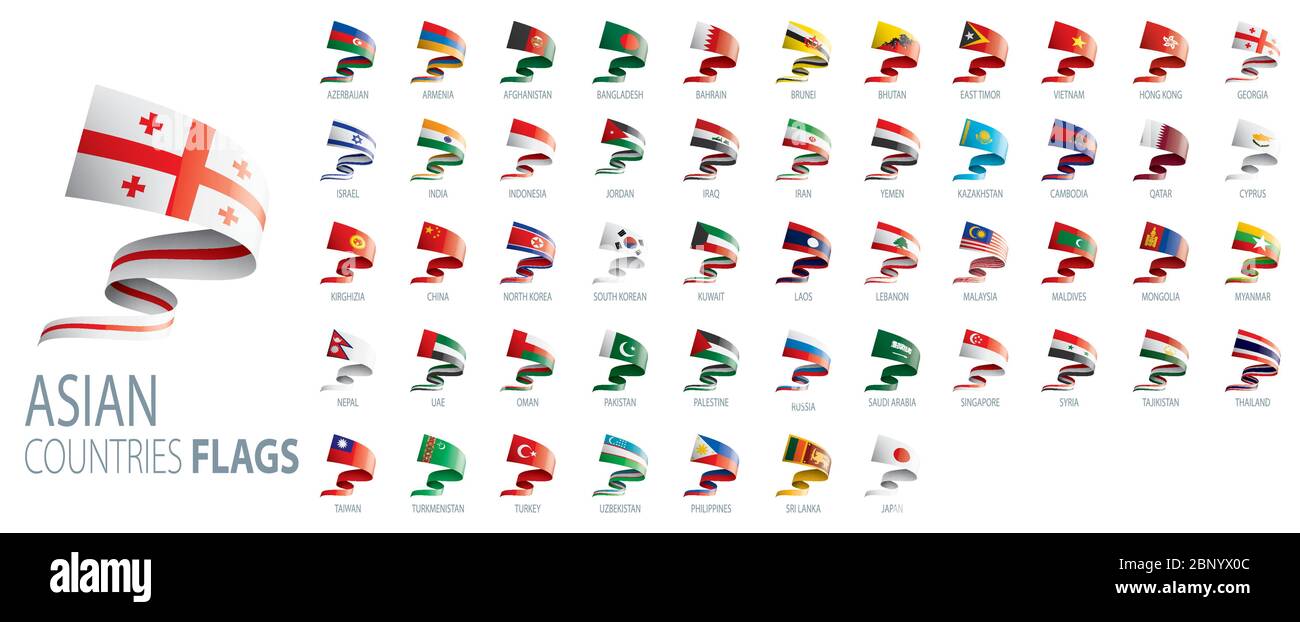 National flags of Asian countries. Vector illustrations Stock Vector ...