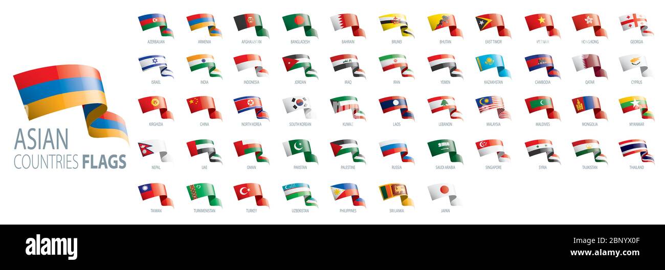 National flags of Asian countries. Vector illustrations Stock Vector ...
