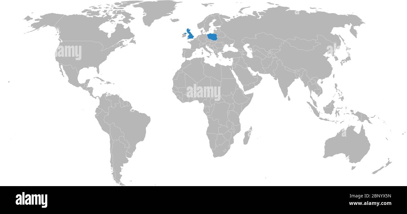 Poland, United kingdom, countries highlighted on world map. Business ...