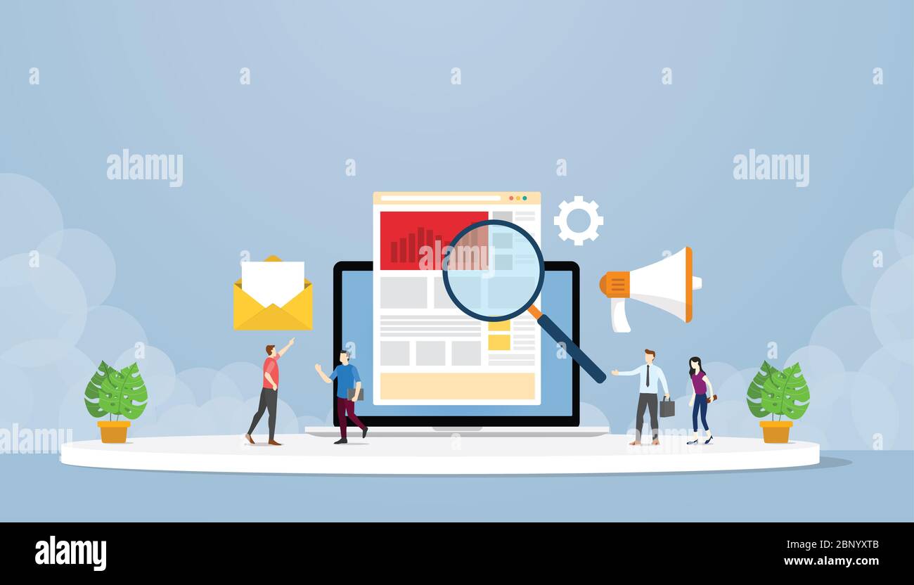 online digital marketing strategy concept with people and some graph ...