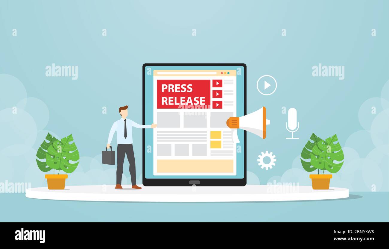 Public relations make press releases through company blogs. Modern flat ...