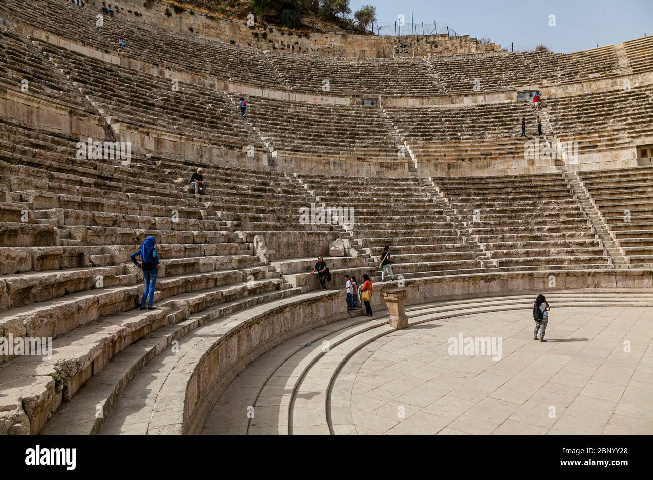 View of the ruins of an ancient Roman amphitheatre in the city of Amman ...