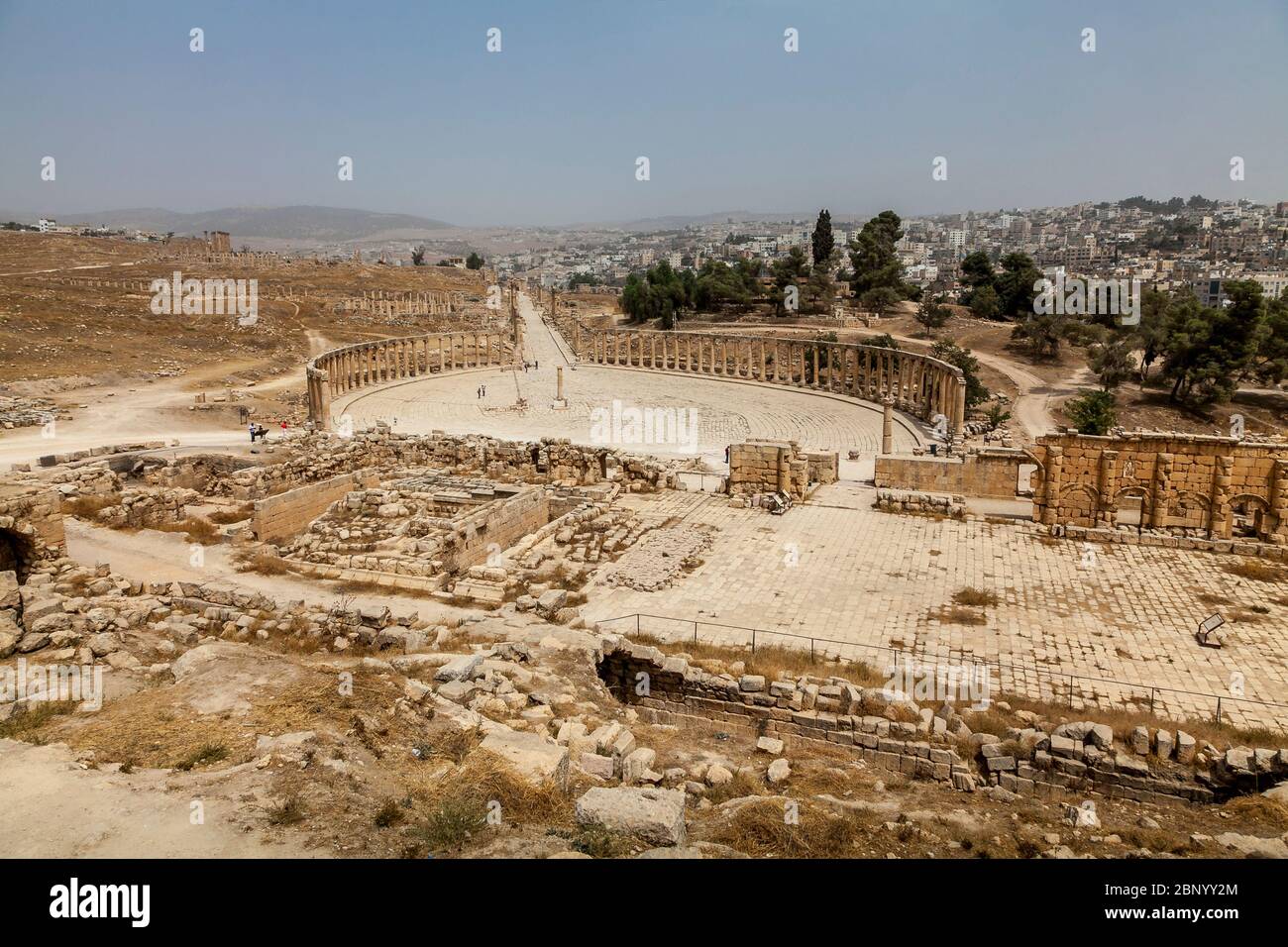View of ancient Roman pillars and ruins at the ancient site of Jerash ...