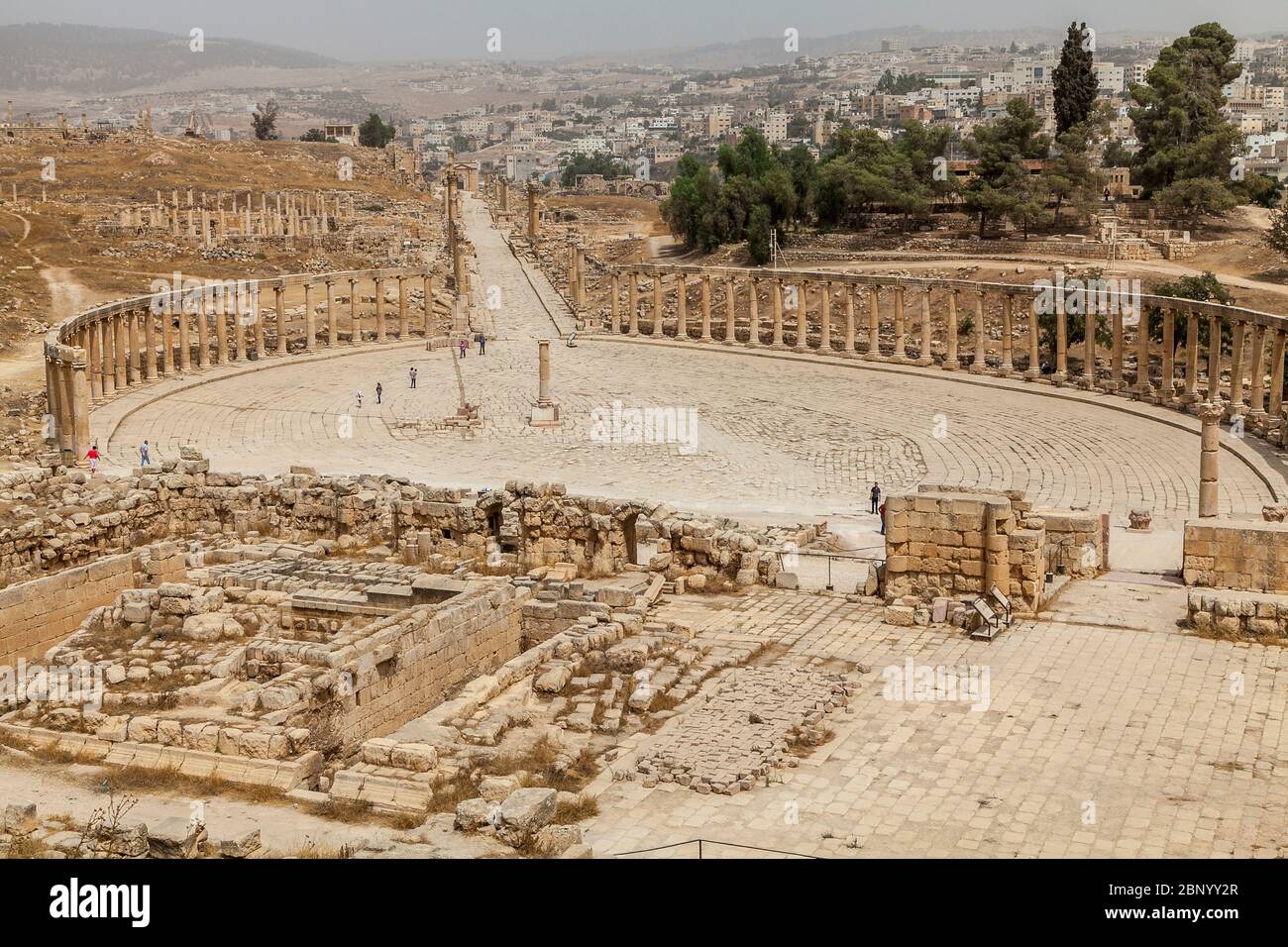 View of ancient Roman pillars and ruins at the ancient site of Jerash ...