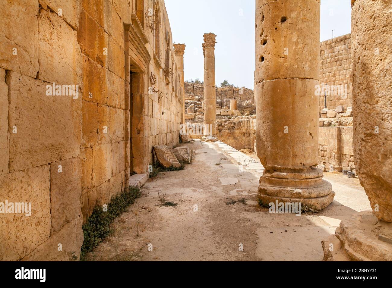 View of ancient Roman pillars and ruins at the ancient site of Jerash ...