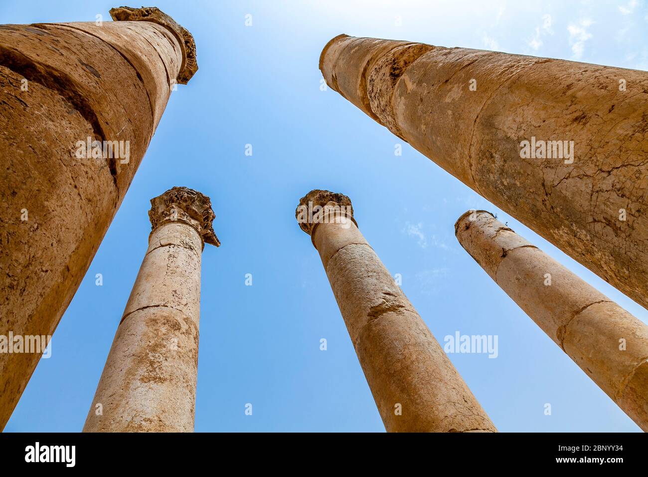 View of ancient Roman pillars and ruins at the ancient site of Jerash ...