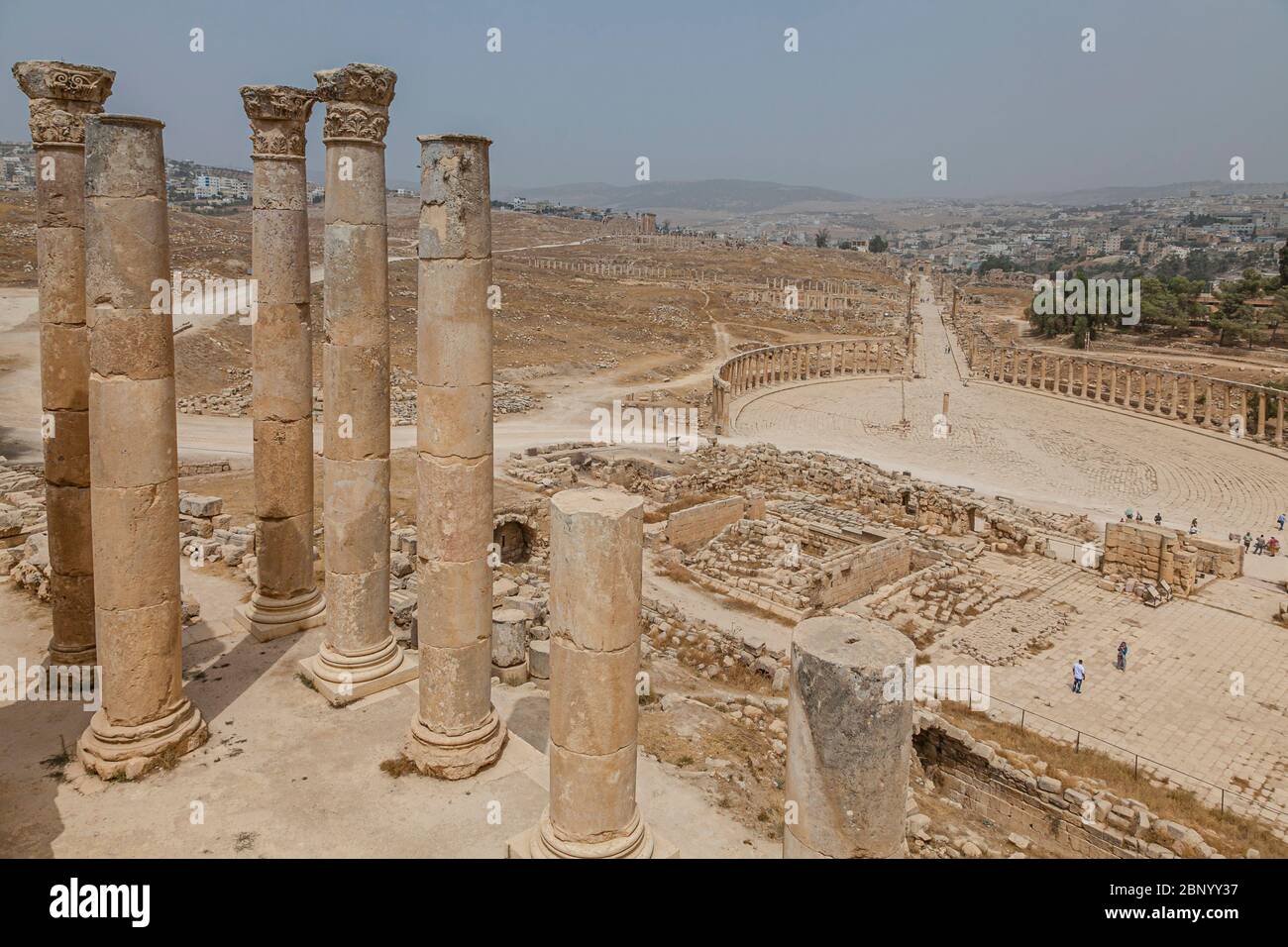 View of ancient Roman pillars and ruins at the ancient site of Jerash ...
