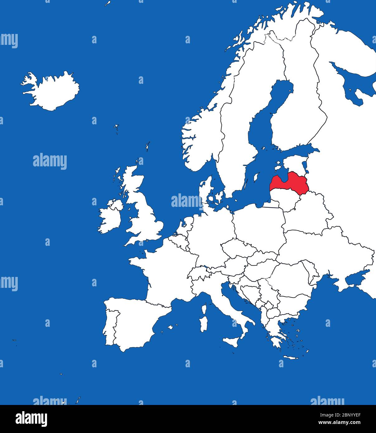 Latvia highlighted on europe map. Blue sea background. Perfect for Business concepts ...