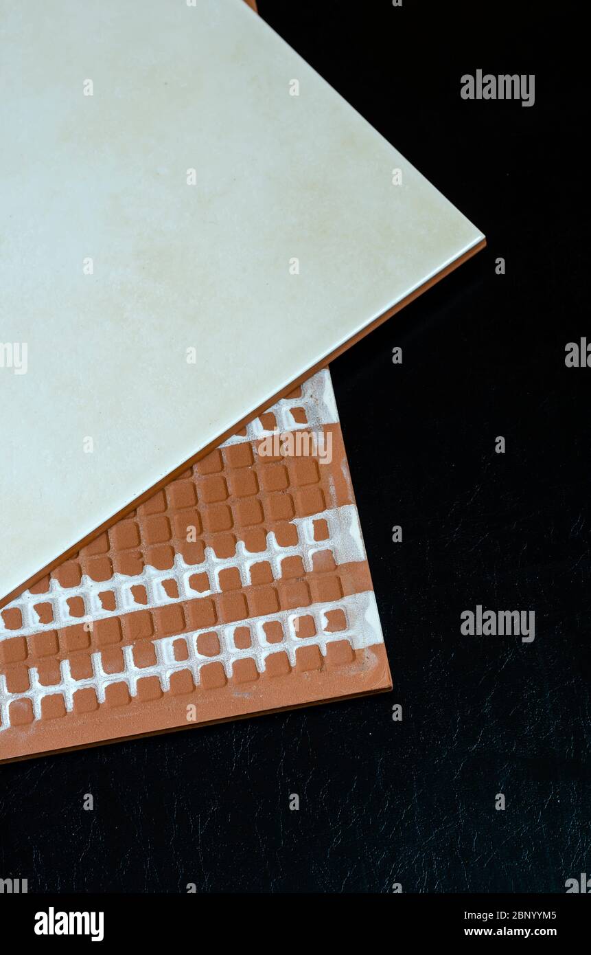 Ceramic tile close-up. A detailed shot of two ceramic tiles. Front and ...