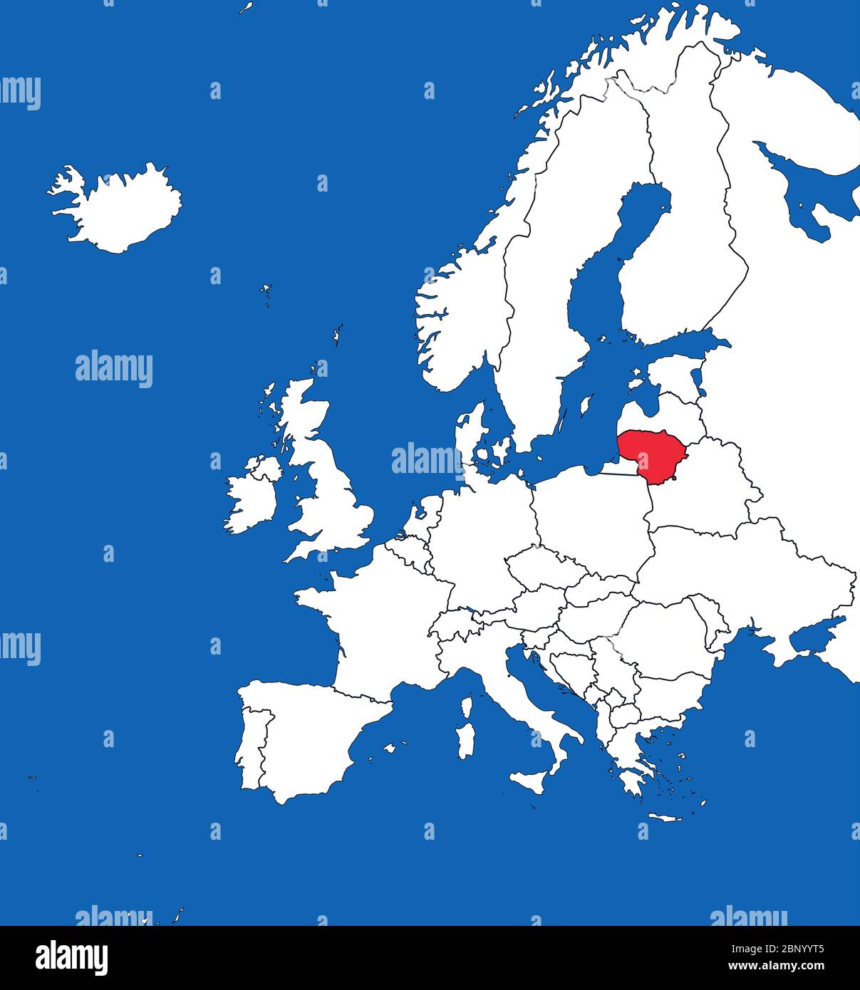 Lithuania highlighted on europe map. Blue sea background. Perfect for ...