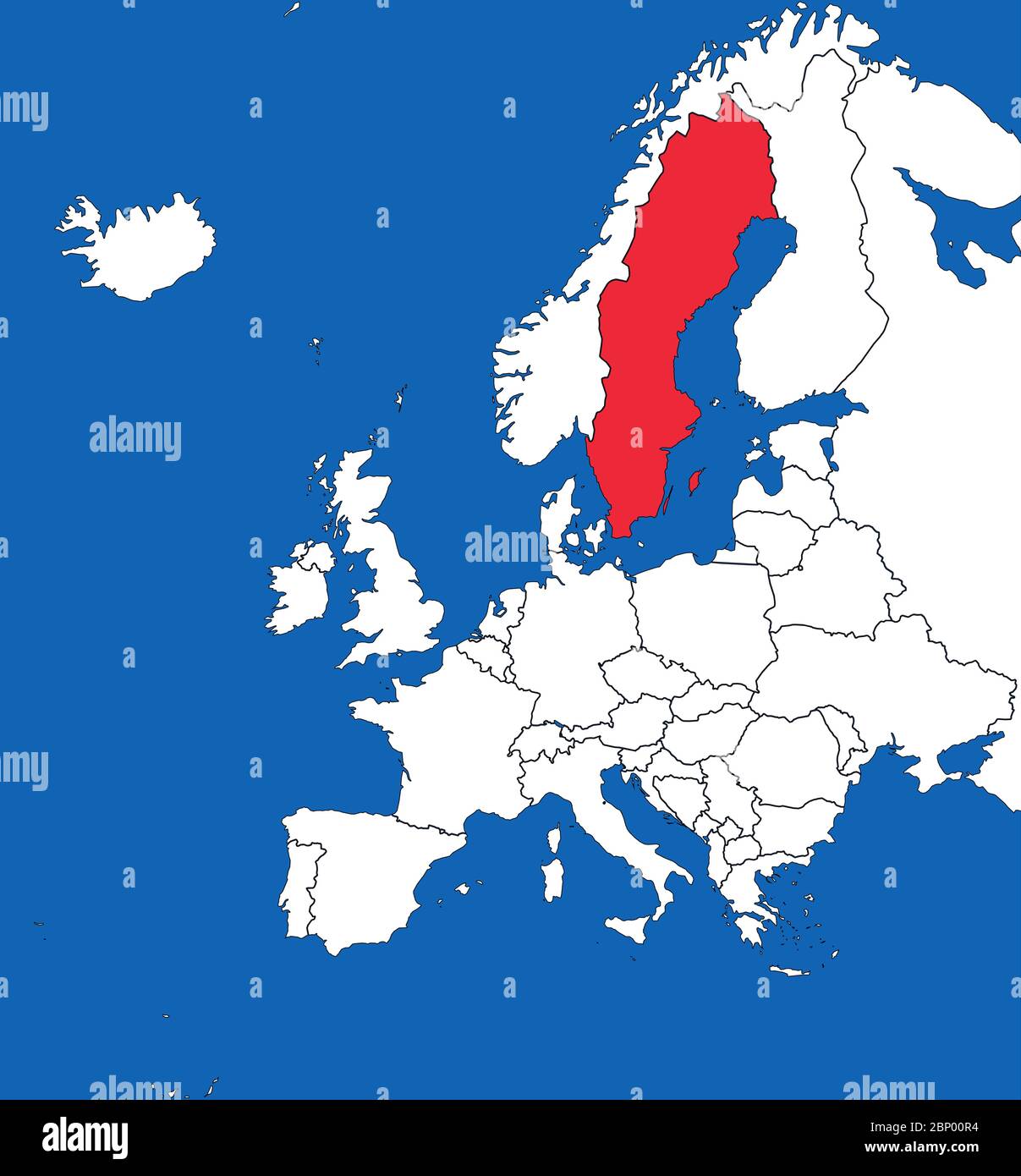 Sweden highlighted on european map. Blue sea background. Perfect for ...