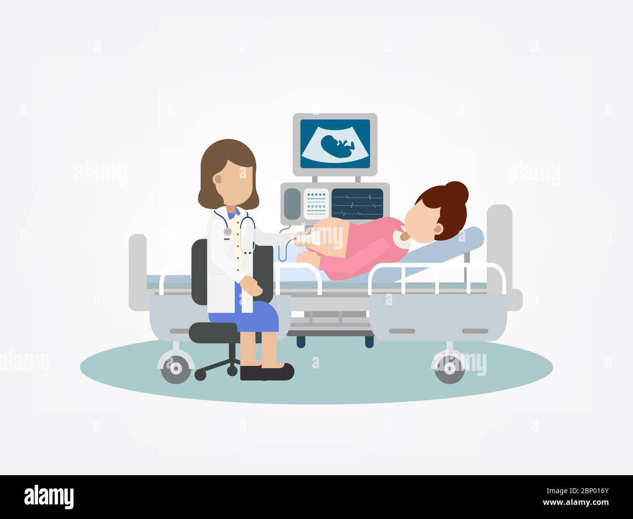Gynecologist do ultrasound pregnant woman flat design vector ...