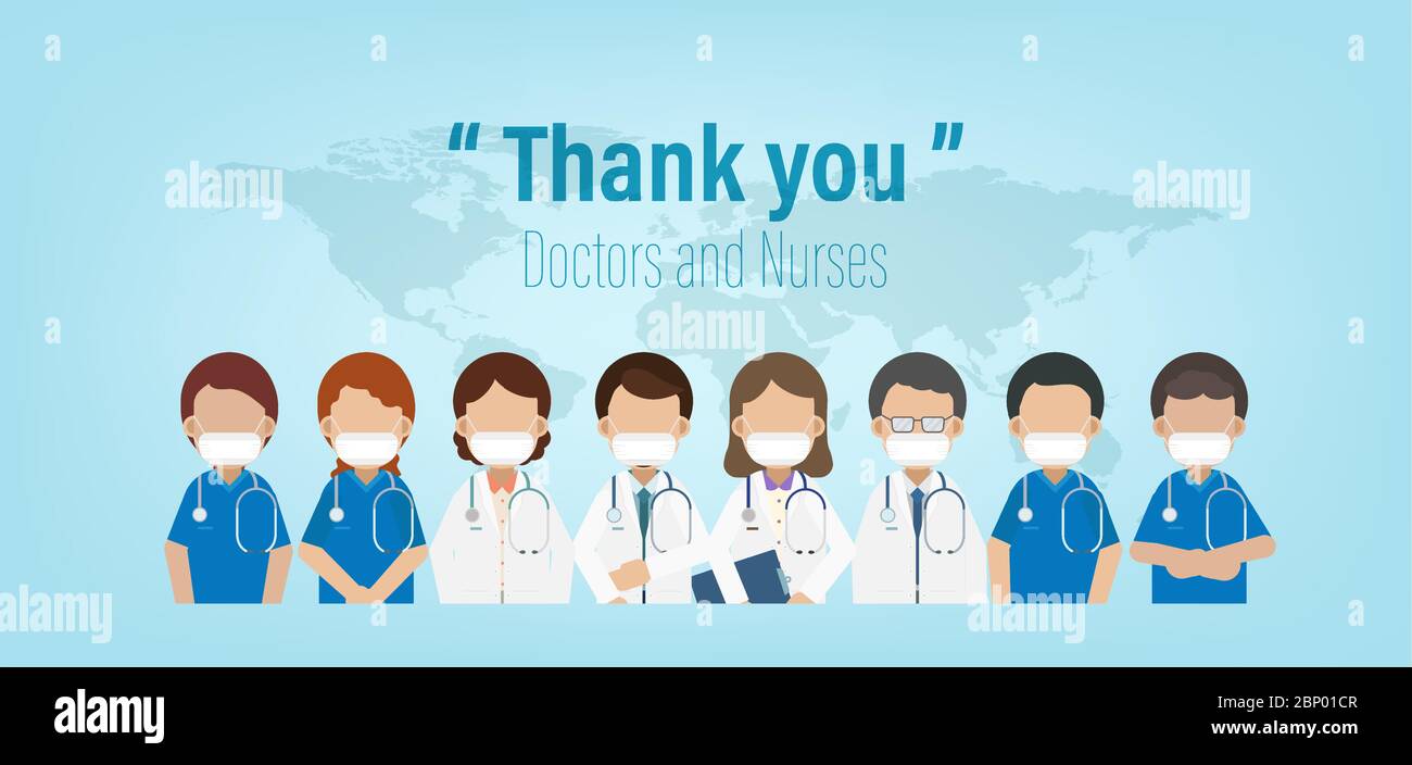 Thank you concept with set of doctor and nurses flat design vector ...