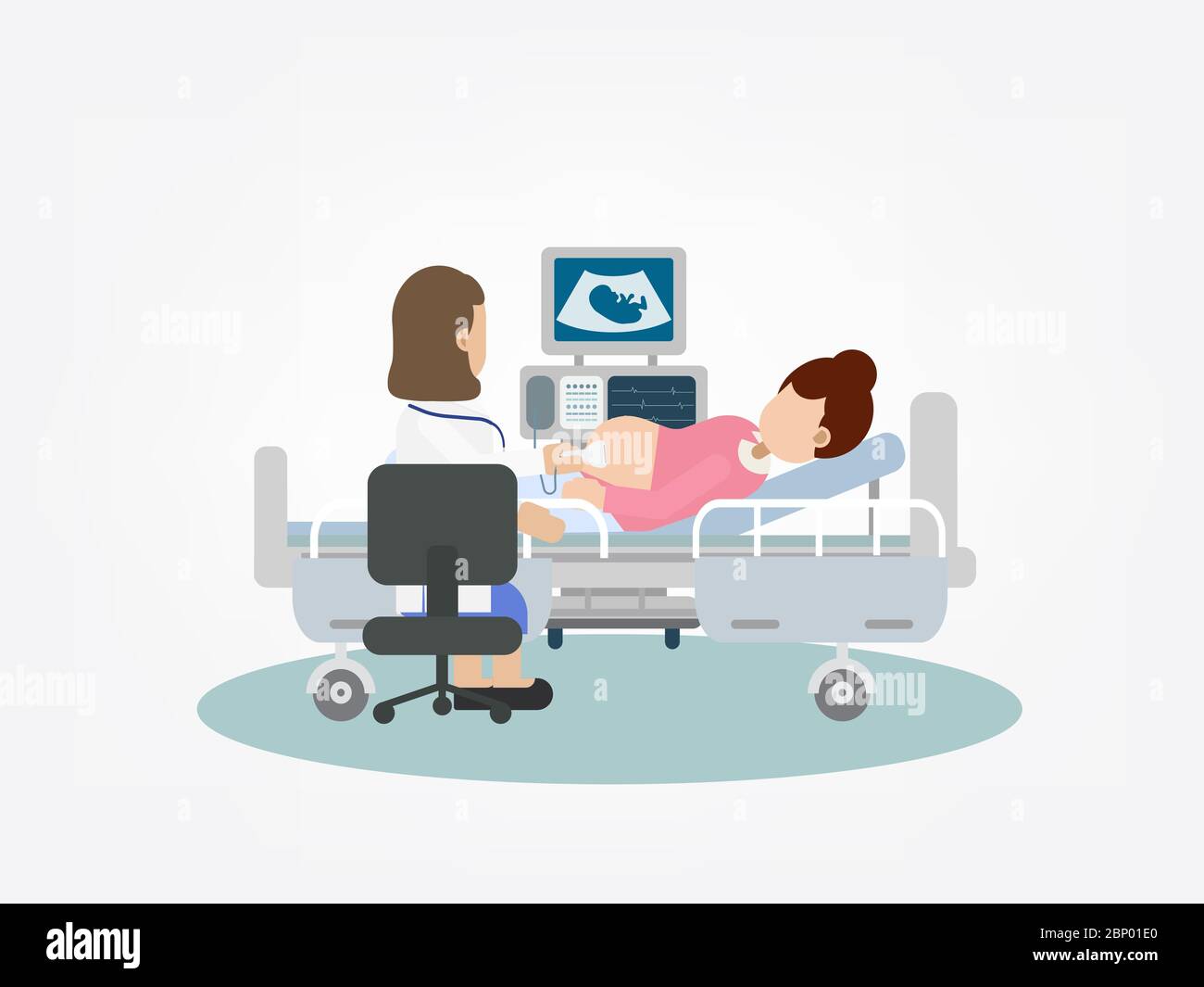Gynecologist do ultrasound pregnant woman flat design vector ...