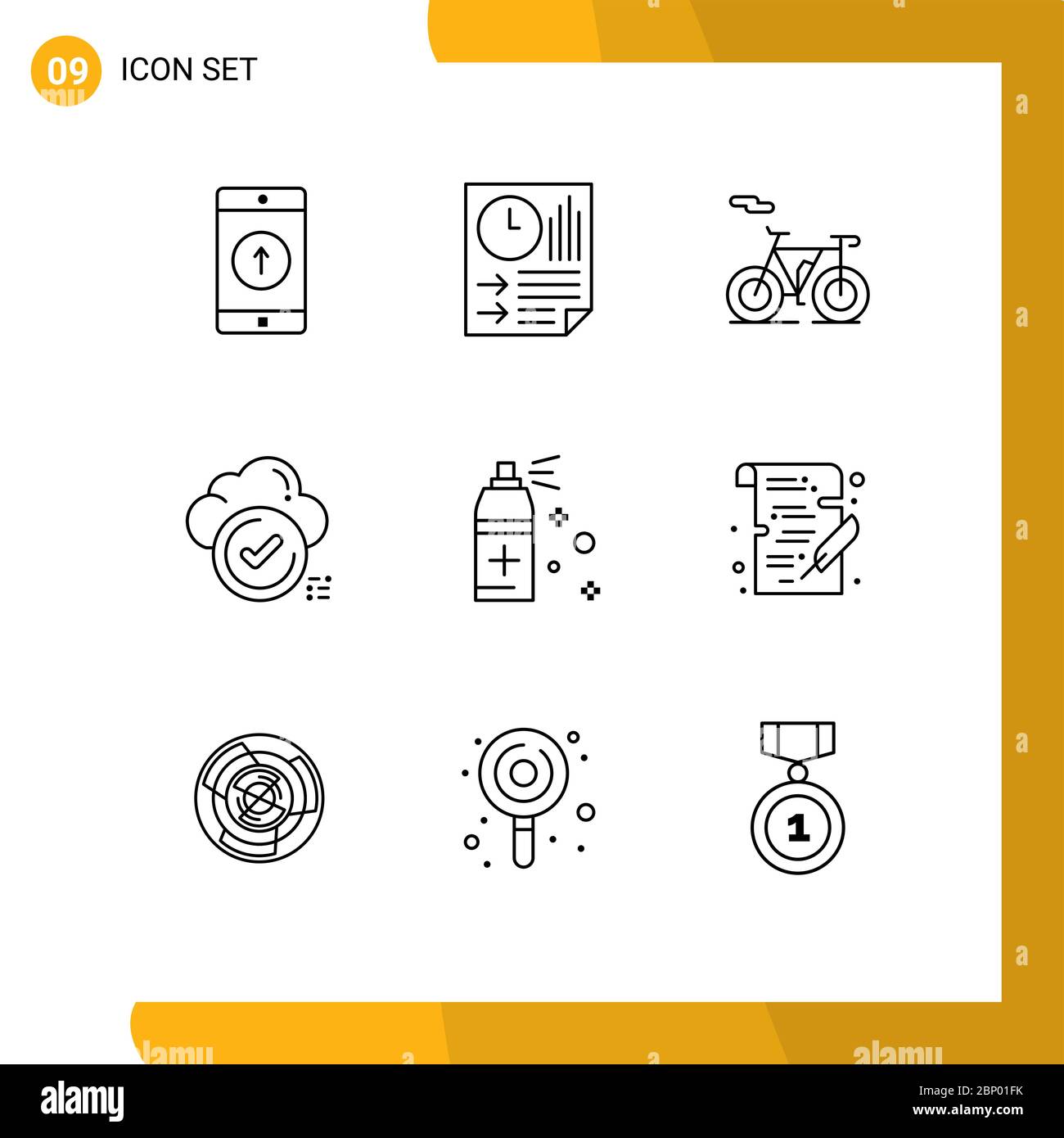 Outline Pack of 9 Universal Symbols of checklist, check, paper, tick ...