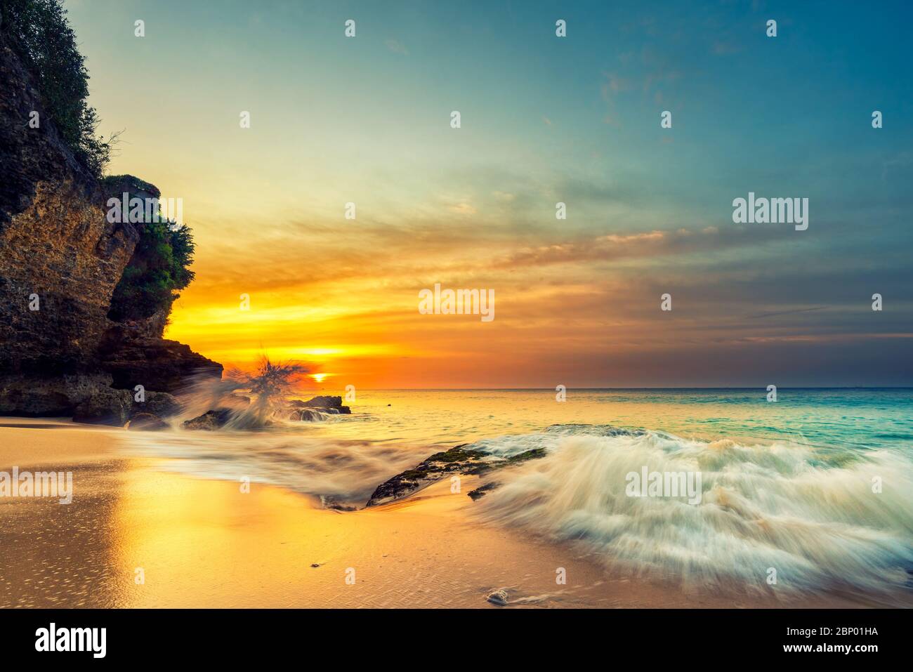 Amazing view from a sea cave at the tropical beach of Bali, Indonesia ...
